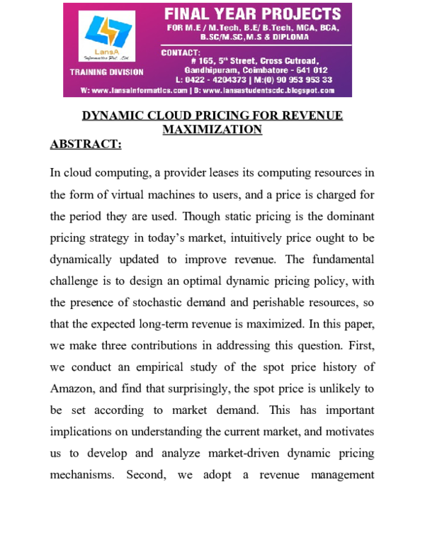 Doc Dynamic Cloud Pricing For Revenue Maximization