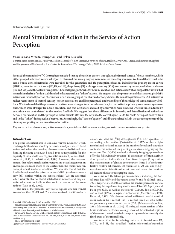 (PDF) Behavioral/Systems/Cognitive Mental Simulation of Action in the ...