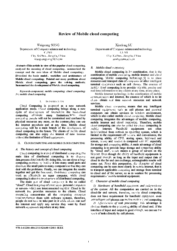 (PDF) Review of Mobile cloud computing