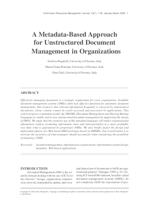 A metadata-based approach for unstructured document management in organizations