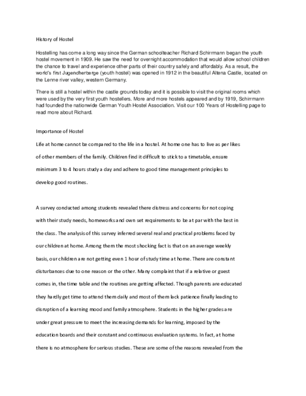(DOC) History of Hostel