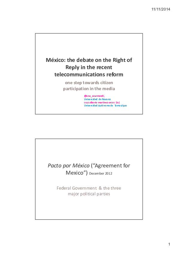 (PDF) México: the debate on the Right of Reply in the recent ...