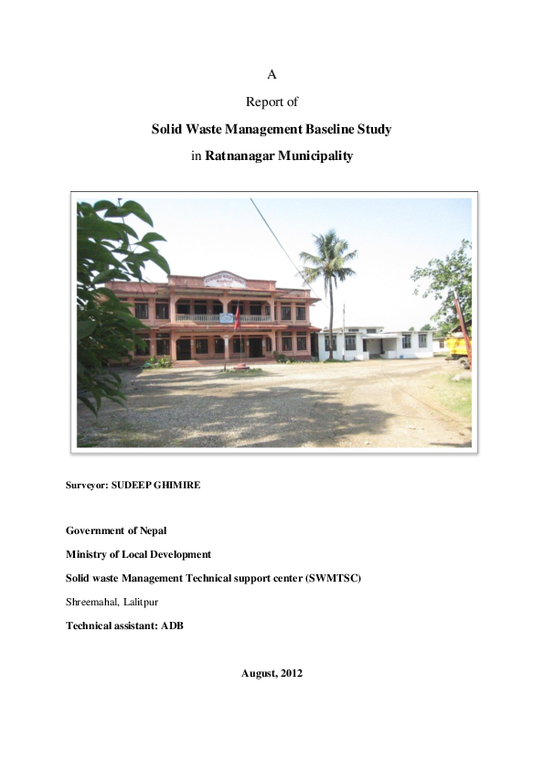 (PDF) Solid Waste Management Baseline Study in Ratnanagar Municipality
