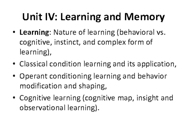 (PPT) Unit IV Learnin and Memory sem ii