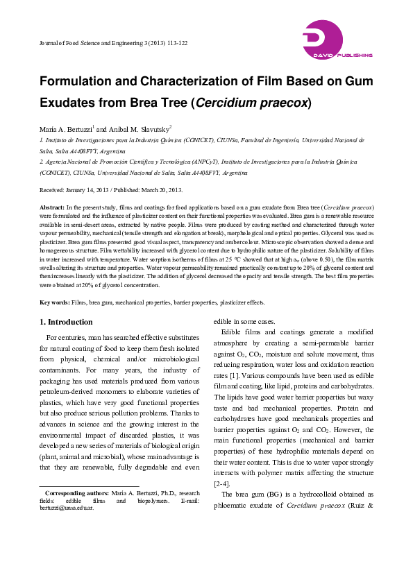 (PDF) Formulation and Characterization of Film Based on Gum Exudates ...