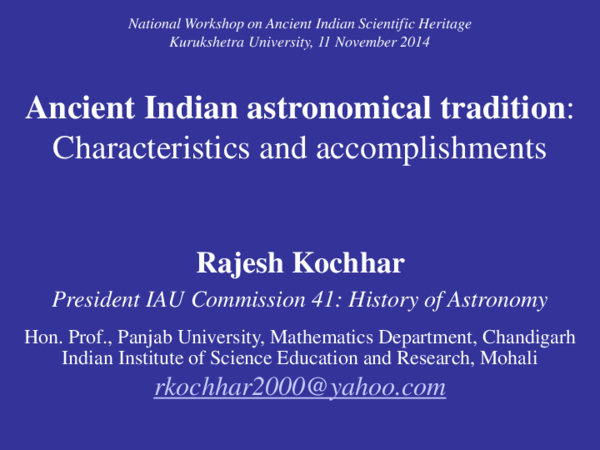 (PPT) Ancient Indian astronomical tradition: Characteristics and ...