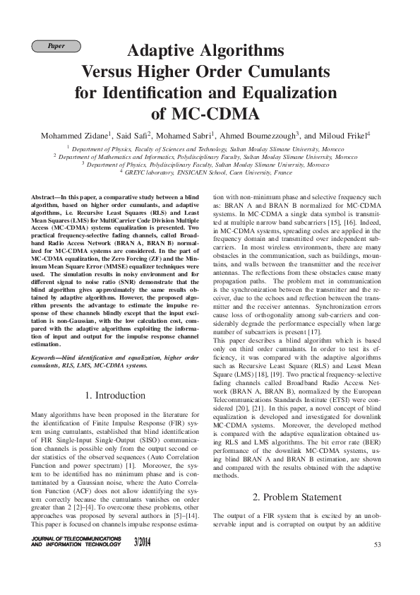 Pdf Adaptive Algorithms Versus Higher Order Cumulants For