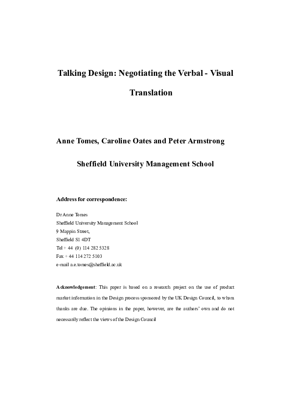 (DOC) Talking design: Negotiating the verbal visual translation