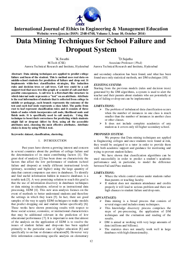 (PDF) Data Mining Techniques for School Failure and Dropout System