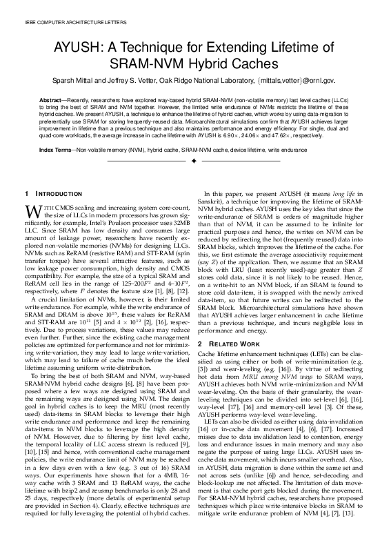 (PDF) AYUSH: A Technique for Extending Lifetime of SRAM-NVM Hybrid Caches