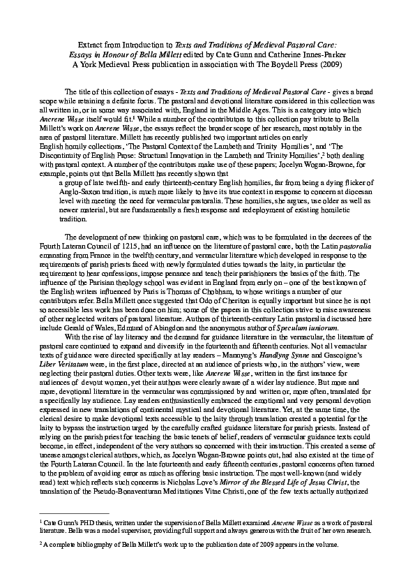 (PDF) Texts and Traditions of Medieval Pastoral Care