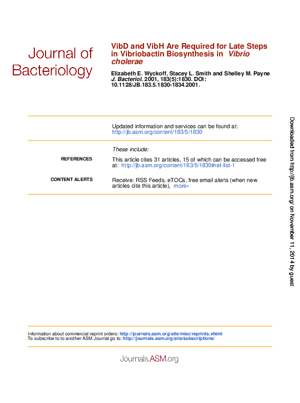 (PDF) VibD and VibH Are Required for Late Steps in Vibriobactin ...