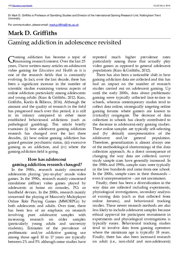 (PDF) Griffiths, M.D. (2014). Gaming addiction in adolescence ...