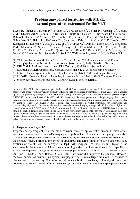 (PDF) Probing unexplored territories with MUSE: a second generation ...