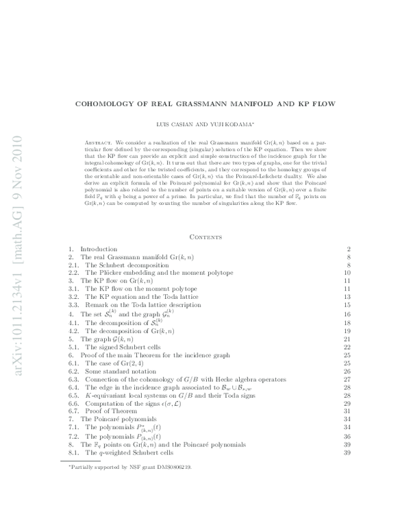 (PDF) Cohomology of real Grassmann manifold and KP flow