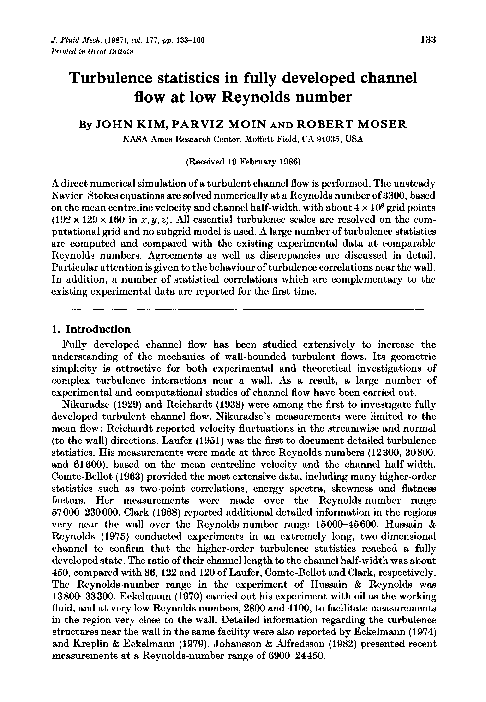 (PDF) Turbulence statistics in fully developed channel flow at low Reynolds number