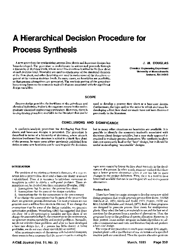 Pdf A Hierarchical Decision Procedure For Process Synthesis