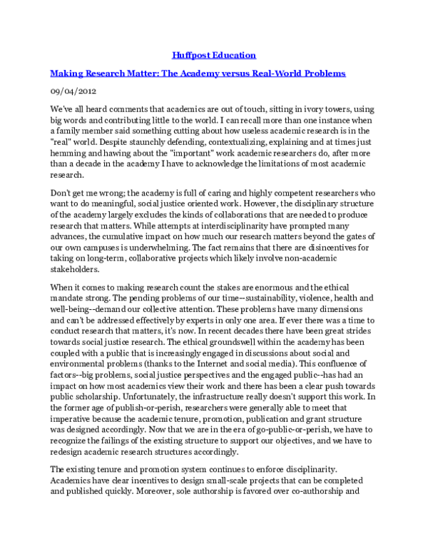 (DOC) Making Research Matter: The Academy versus Real-World Problems