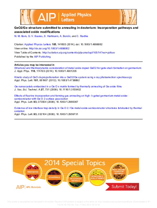 (PDF) GeO2/Ge structure submitted to annealing in deuterium ...