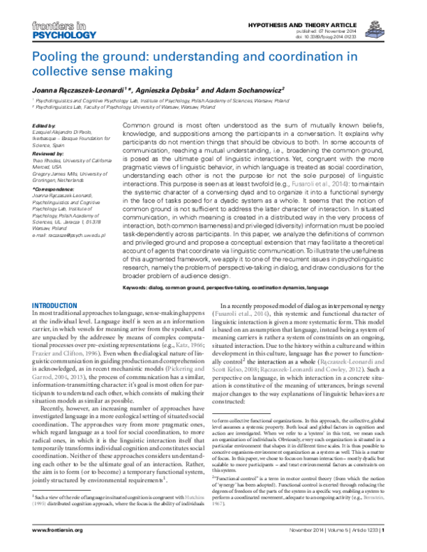 (PDF) Pooling the ground: understanding and coordination in collective ...