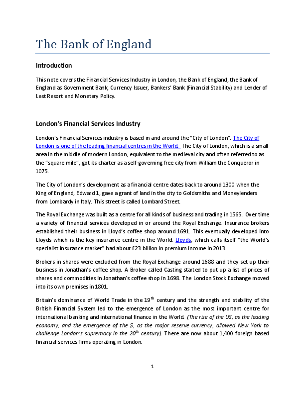 (DOC) The British Financial System and the Bank of England