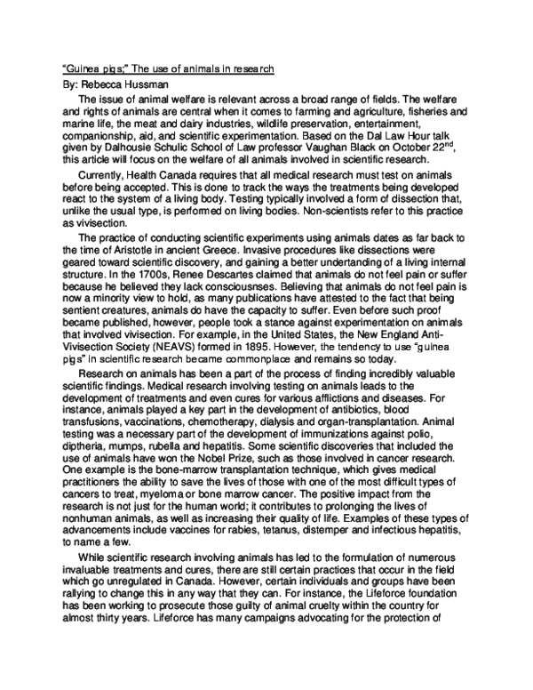 (DOC) “Guinea pigs:” The use of animals in institutional research
