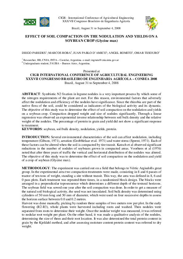 (PDF) Effect of soil compaction on the nodulation and yield on a soybean crop