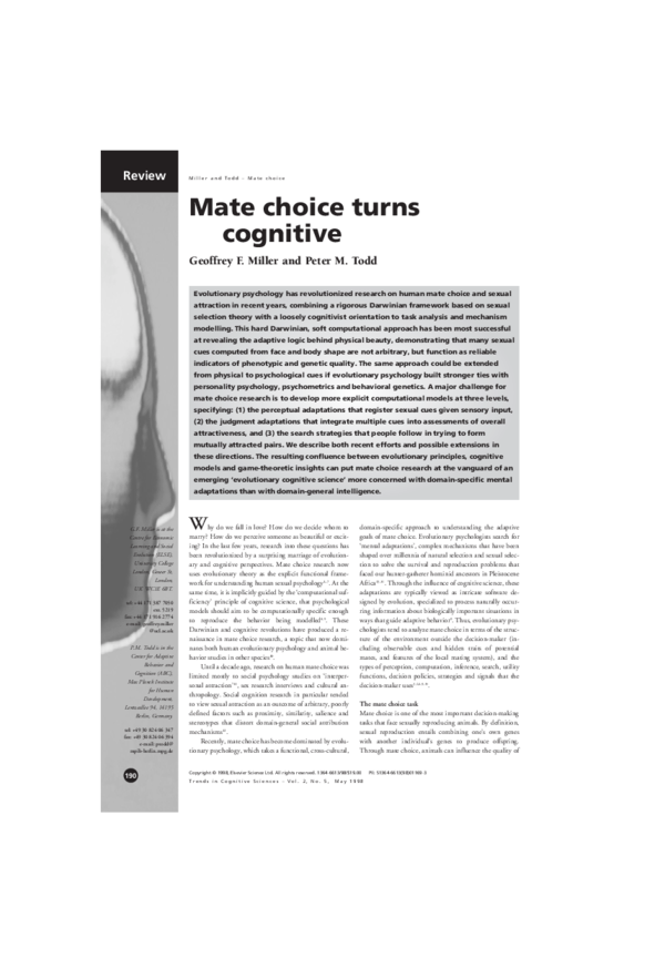(PDF) Mate choice turns cognitive