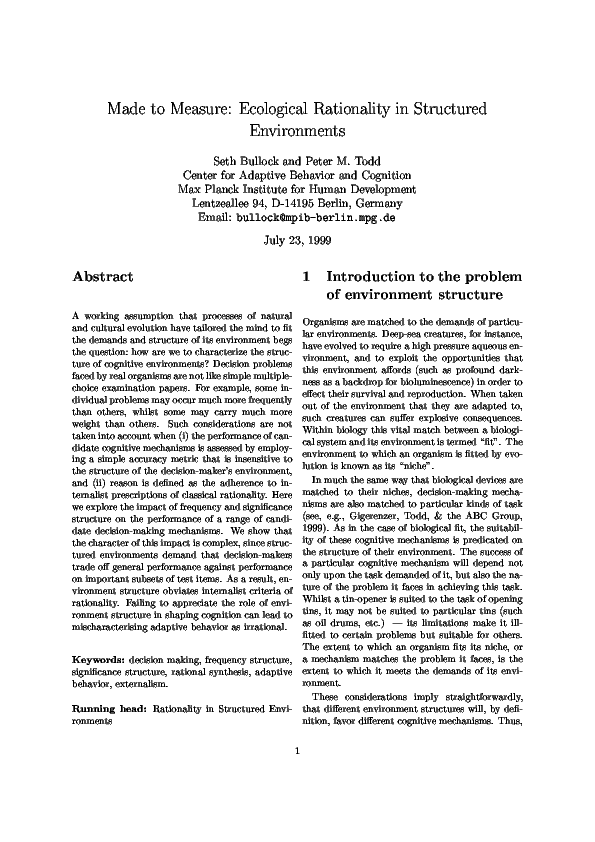 Made to measure: Ecological rationality in structured environments