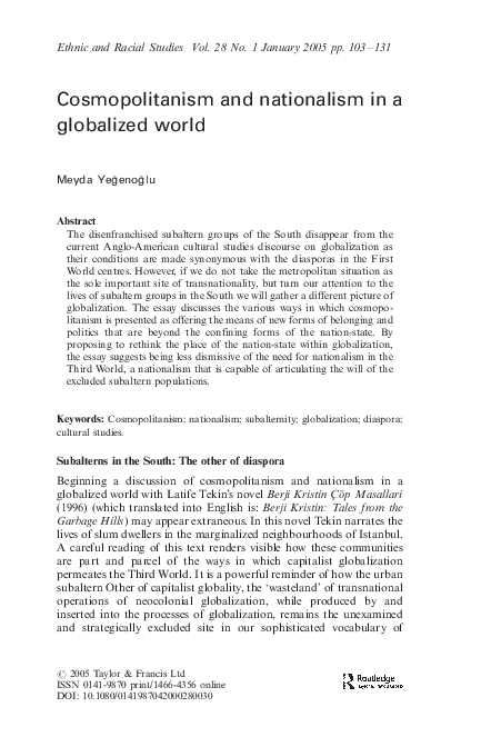 (PDF) Cosmopolitanism and Nationalism in a Globalized World