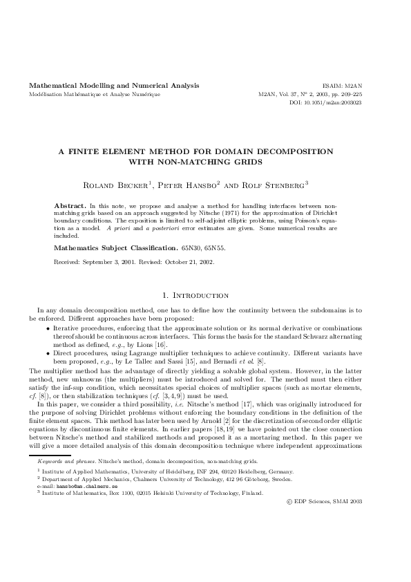(PDF) A finite element method for domaindecomposition with non-matching grids | Roland Becker ...