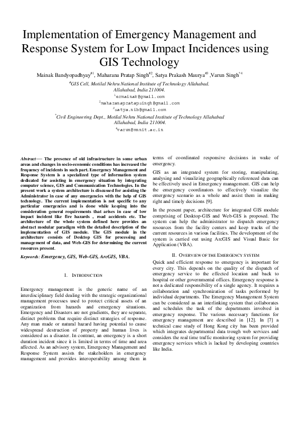 (PDF) Implementation of Emergency Management and Response System for ...