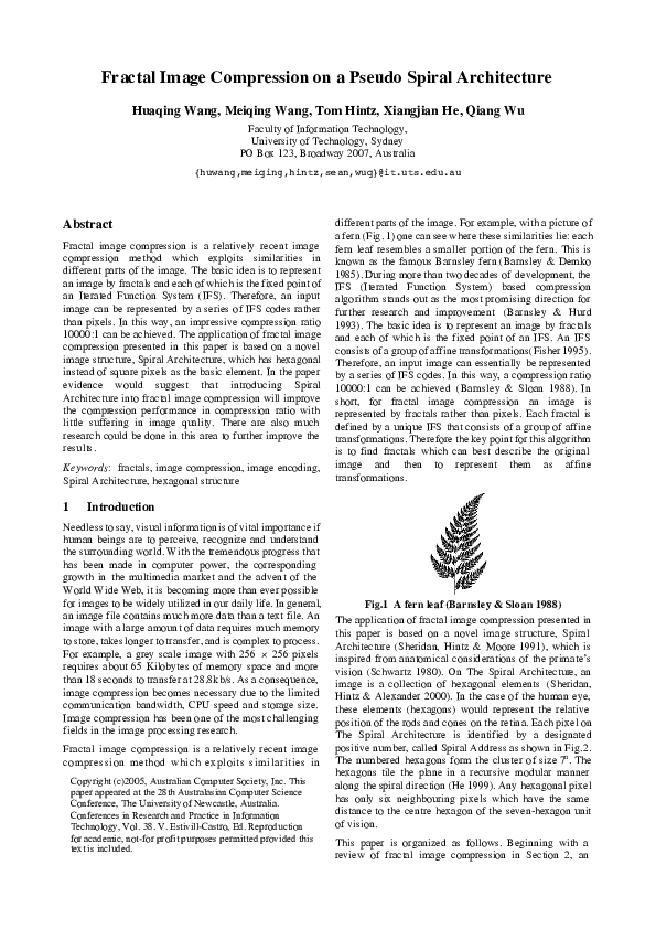 Pdf Fractal Image Compression On A Pseudo Spiral Architecture Xiangjian He