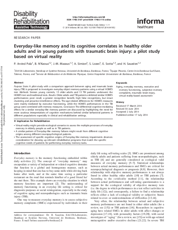 (PDF) Everyday-like memory and its cognitive correlates in healthy ...