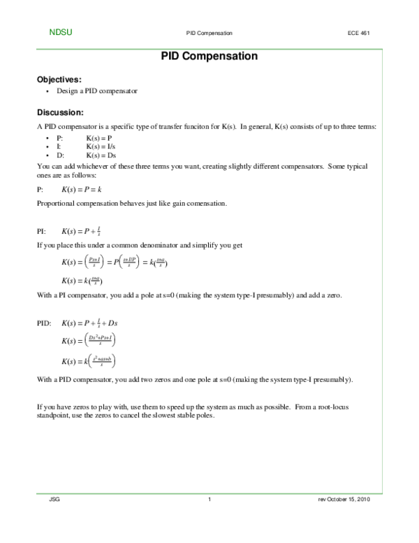 (PDF) PID Compensation Objectives
