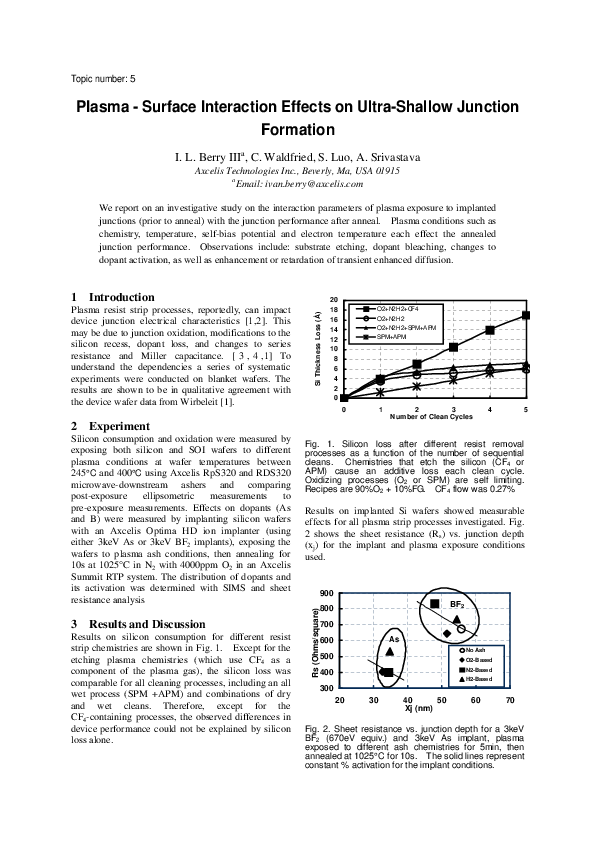 (PDF) Plasma - Surface Interaction Effects on Ultra-Shallow Junction ...