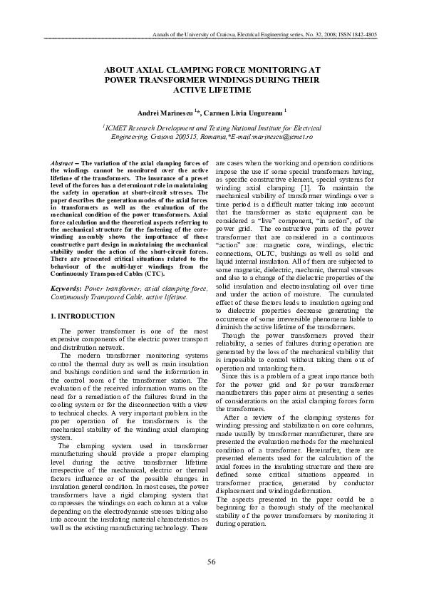 (PDF) ABOUT AXIAL CLAMPING FORCE MONITORING AT POWER TRANSFORMER ...