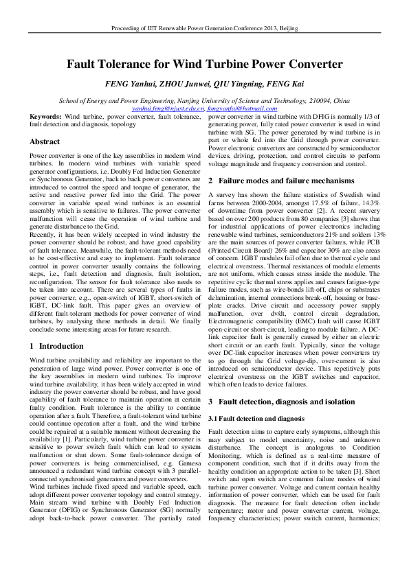 Pdf Fault Tolerance For Wind Turbine Power Converter