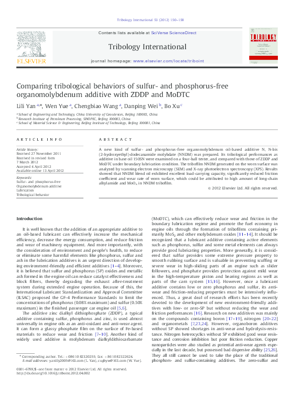 (PDF) Comparing tribological behaviors of sulfur-and phosphorus-free ...