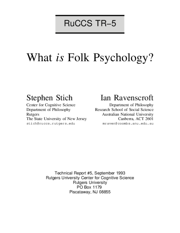 (PDF) What is folk psychology? | Ian Ravenscroft - Academia.edu