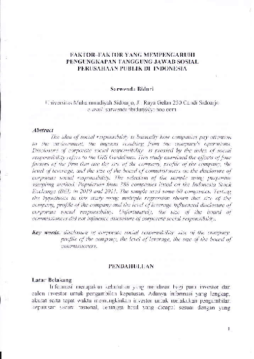 (PDF) FAKTOR-FAKTOR YANG MEMPENGARUHI PENGUNGKAPAN TANGGUNGJAWAB SOSIAL PERUSAHAAN PUBLIK DI ...