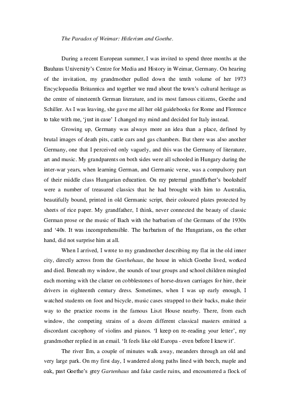 (DOC) The Paradox of Weimar: Hitlerism and Goethe