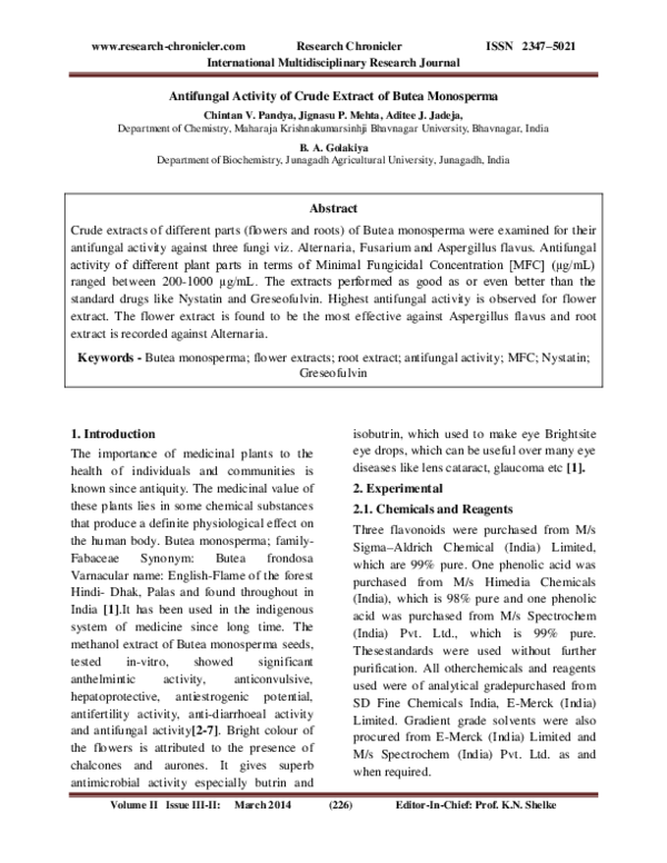 (PDF) Antifungal Activity of Crude Extract of Butea Monosperma
