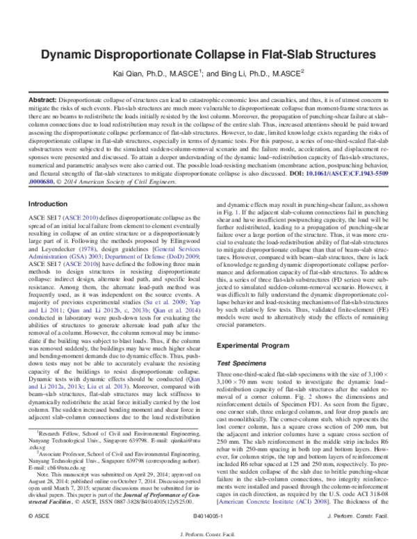 (PDF) Dynamic Disproportionate Collapse in Flat-Slab Structures