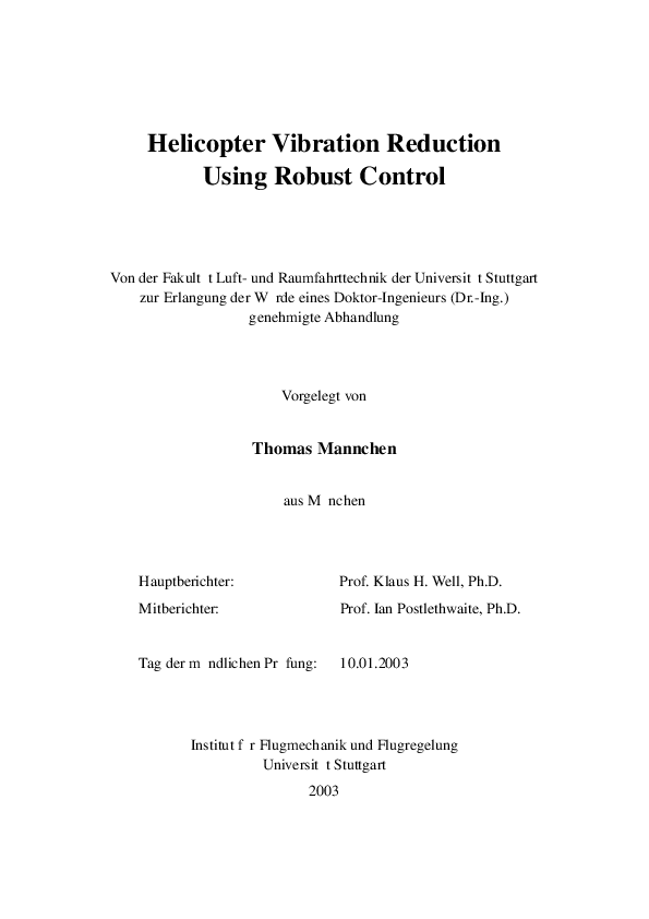 (PDF) Helicopter Vibration Reduction Using Robust Control