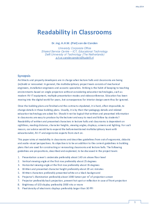 (PDF) Readability in Classrooms