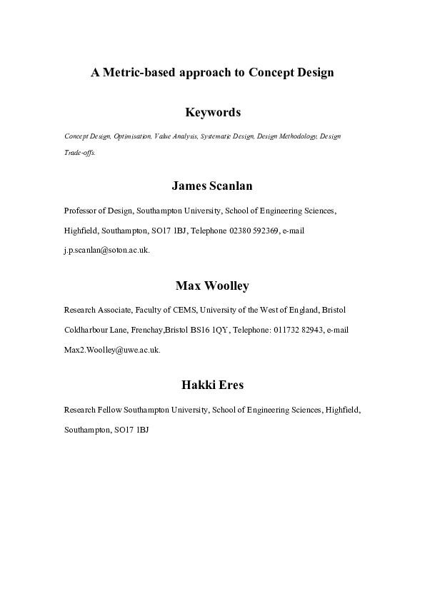 (PDF) A Metric-based approach to Concept Design