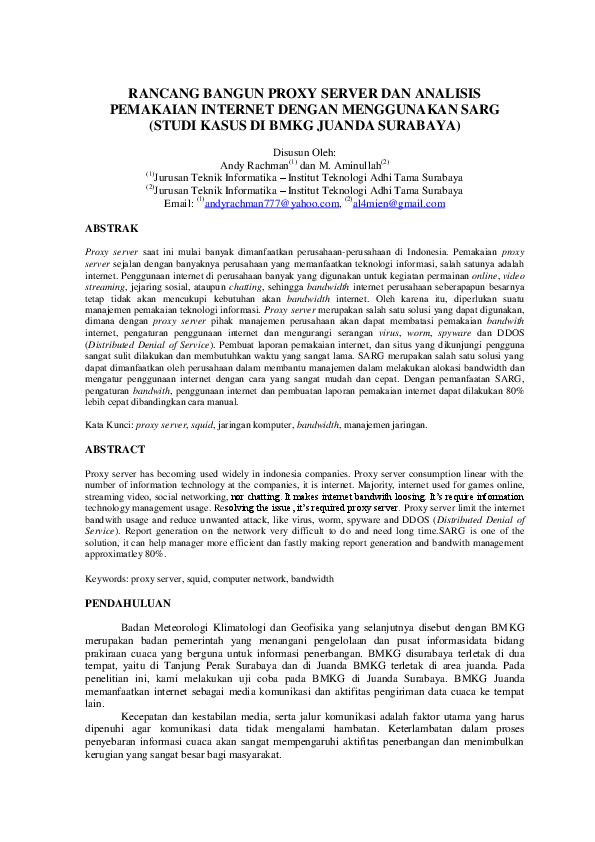 (PDF) RANCANG BANGUN PROXY SERVER DAN ANALISIS PEMAKAIAN INTERNET DENGAN MENGGUNAKAN SARG (STUDI ...