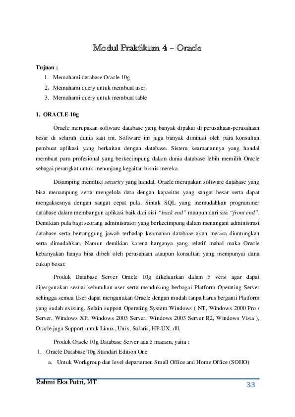 Modul Praktikum 4 – Oracle