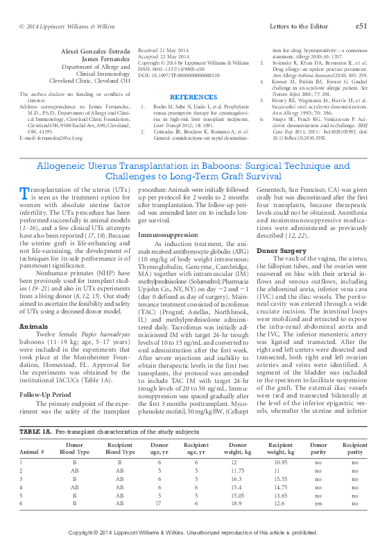 Allogeneic uterus transplantation in baboons: surgical technique and ...
